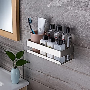 ZSFBIAO Metal Bathroom Shelf Stainless Steel Shower Shelf No Drilling Required Organizer Wall Mount Shampoo Rack Self Adhesive Kitchen Wall Floating Shelves (Color : A)