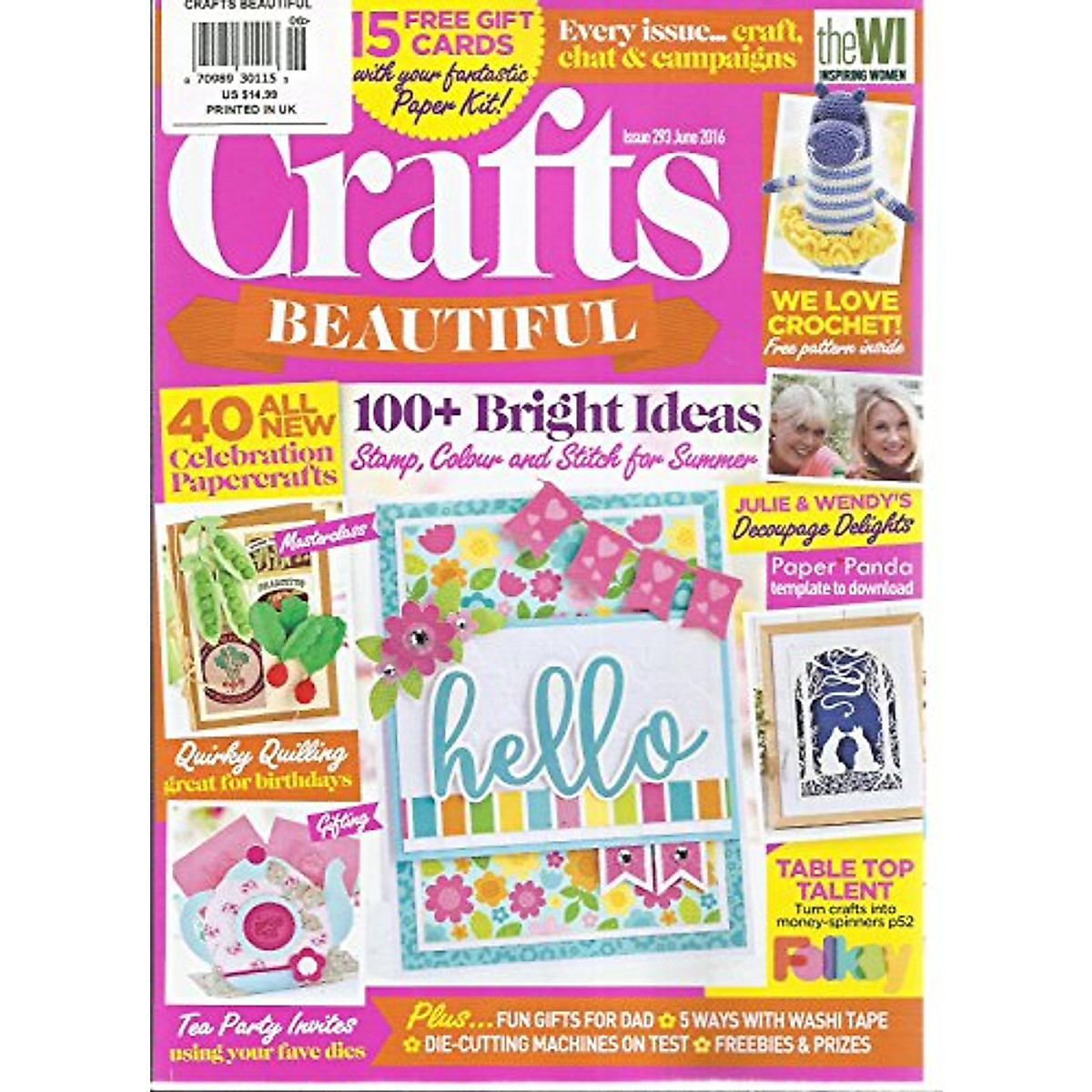 CRAFTS BEAUTIFUL JUNE, 2016 ISSUE,293 (100 + BRIGHT IDEAS STAMP, COLOR AND