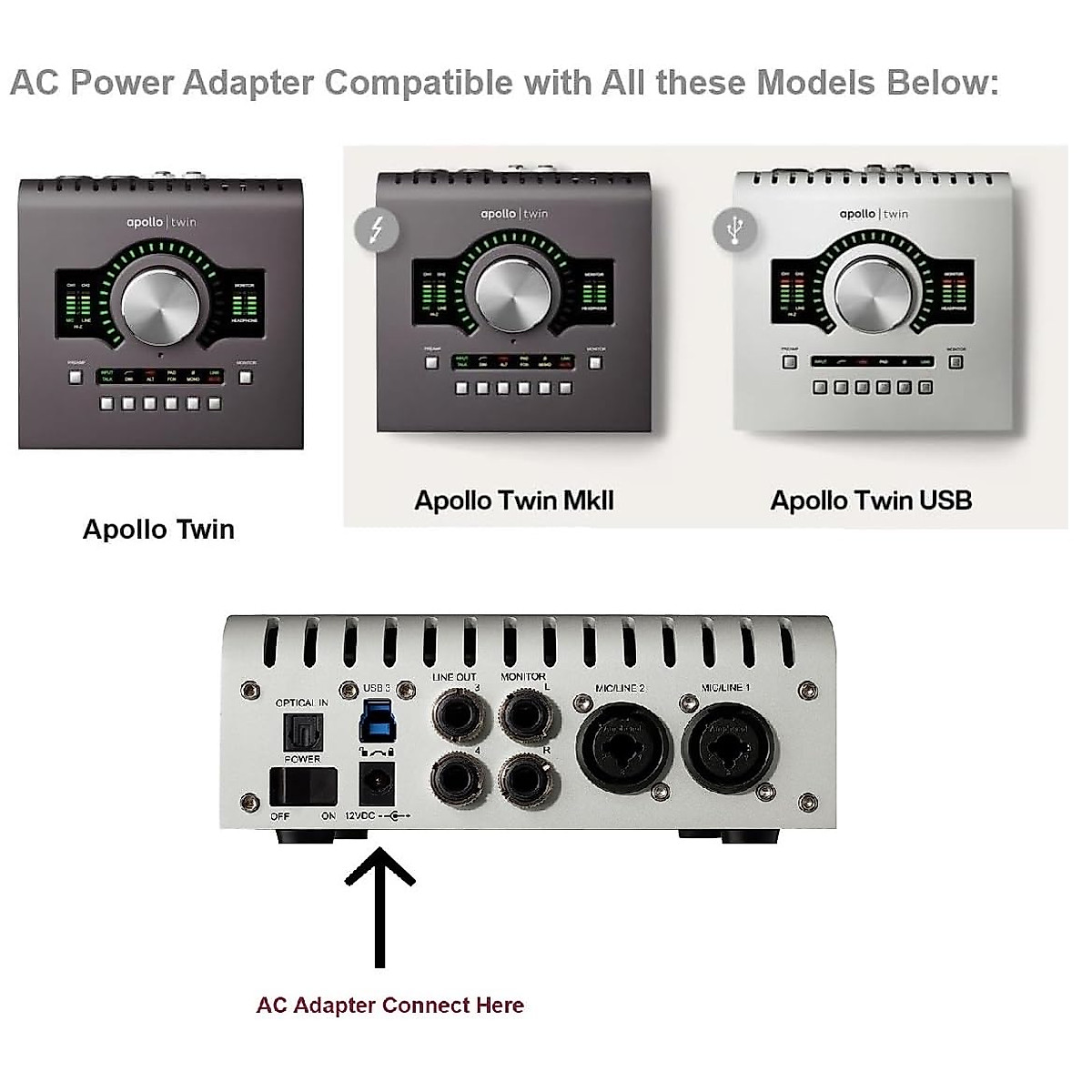 AC Adapter - Power Supply Compatible with Apollo Twin MkII and Apollo Twin USB Audio Interface