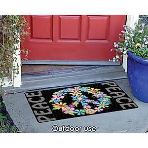 Toland Home Garden 800451 Peace Sign Flowers Flower Door Mat 18x30 Inch Hippie Outdoor Doormat for Entryway Indoor Entrance