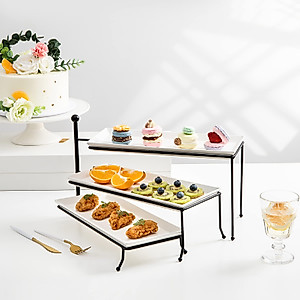 Sweese 12inch Porcelain Cake Stand White + 3 Tiered Foldable Serving Stand White for Brithday Party, Valentine's Day and Events