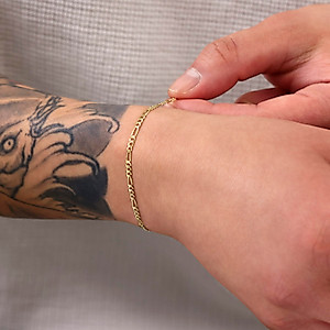 Nuragold 10k Yellow Gold 2.5mm Figaro Chain Link Bracelet or Anklet, Mens Womens Jewelry 7" 7.5" 8" 8.5" 9"