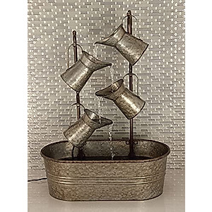Deco 79 Metal Fountain with Watering Cans, 24" x 13" x 34", Gray