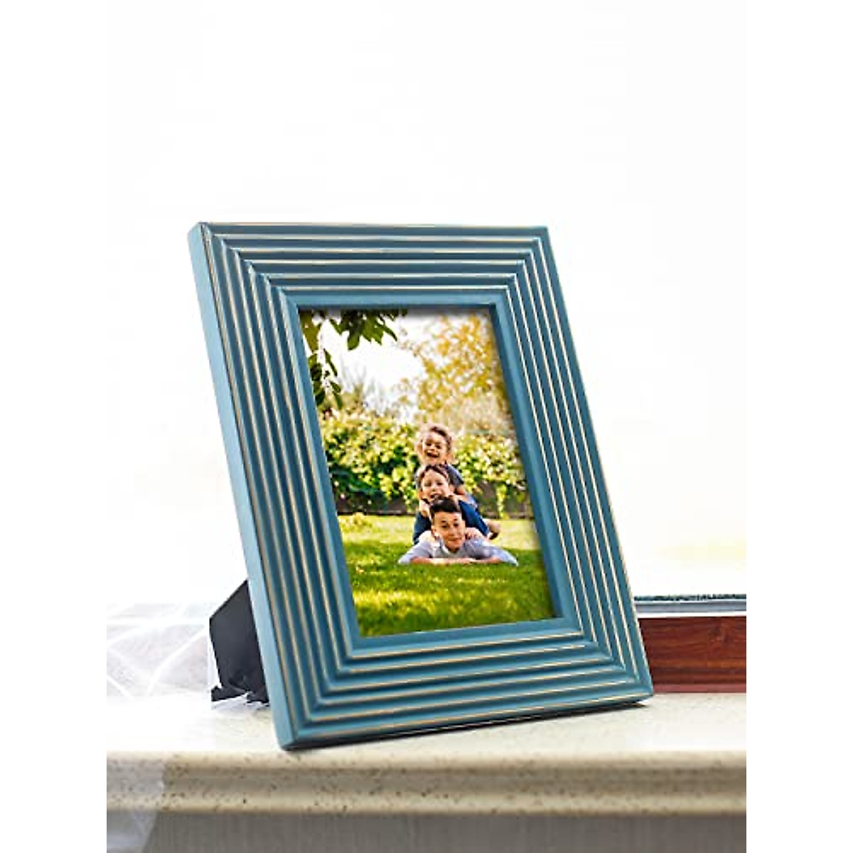 Robhomily 5x7 Picture Frame Blue 2 Pack 5x7 Distressed Wood Frame with Real Glass for Rustic and Farmhouse Home Decor
