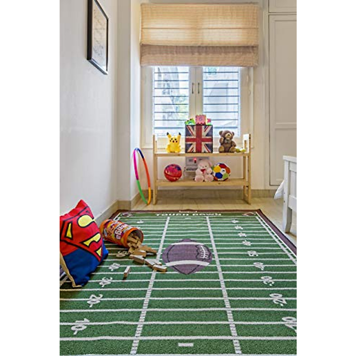 Furnish my Place 700 Corner Football Play Area Rug for Kids Playroom, Bathroom & Kindergarten Classroom, Corner Football Field Ground, Green (3'3"x8')