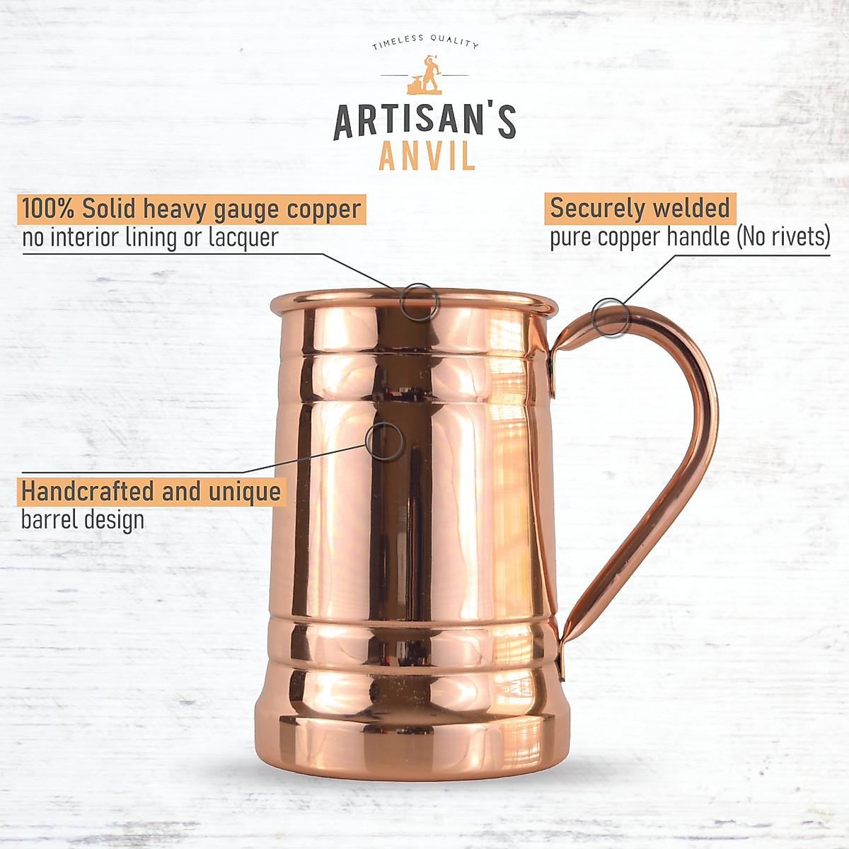 PURE COPPER BEER MUG – Unique Tankard Look - Handmade 100% Pure Copper Beer Stein - Solid Copper,No Lining - Polished Copper Inside & Out - 18 oz – Ice Cold Beer, Moscow Mules, & Recipes E-book