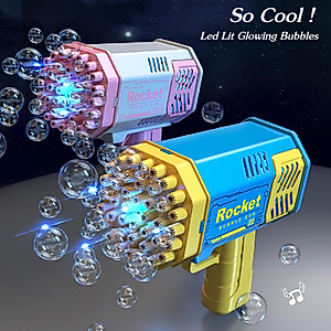 2 Pack Bubble Machine Gun for Kids, 40 Holes Rocket Bubble Maker with Light, Bubble Blaster Bubble Blower Toys Party Favor Graduation Outdoor Activity for Kids Age 3 4 5 6 7 8