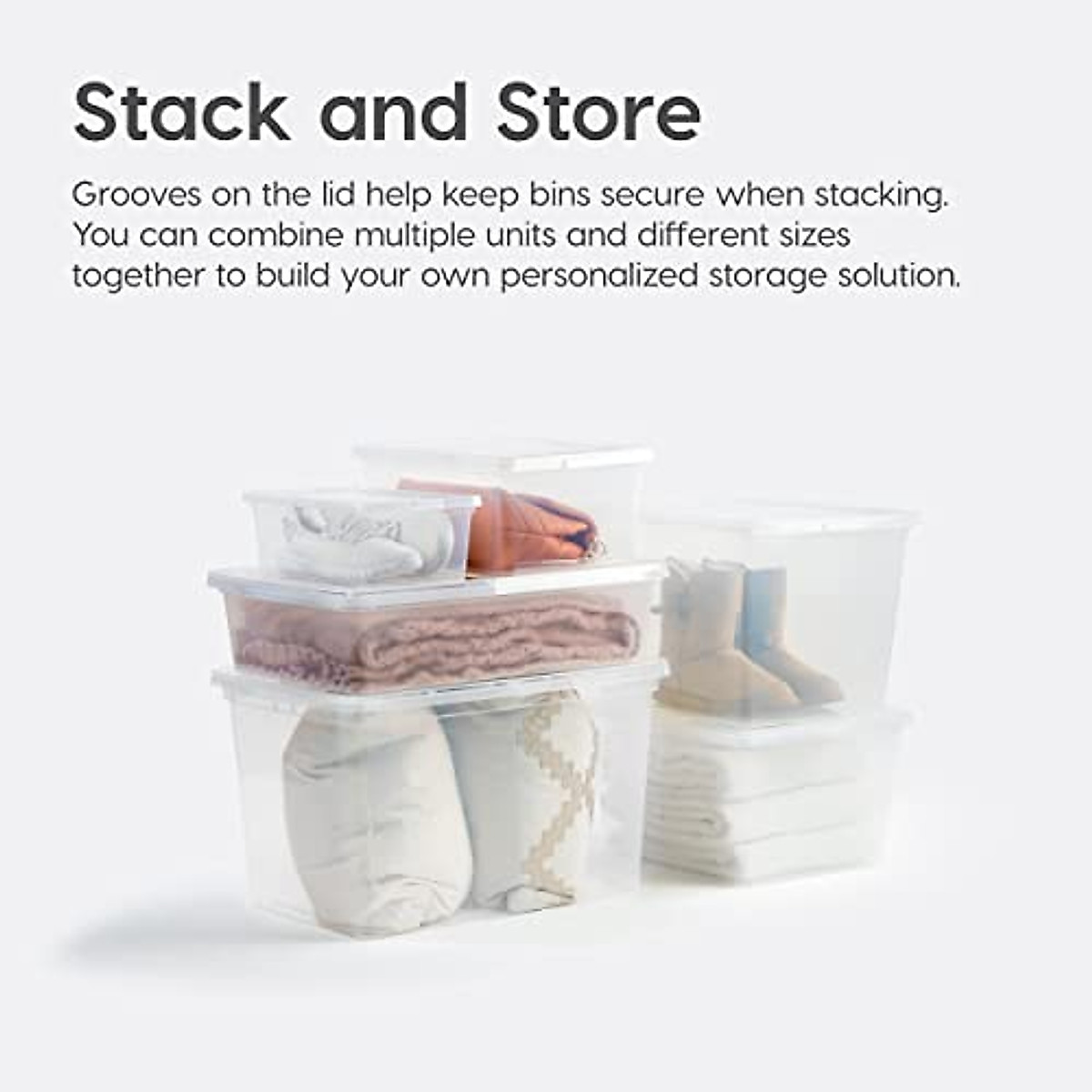 IRIS USA 15 Qt Clear Storage Box, BPA-Free Plastic Stackable Bin with Lid, 4 Pack, Containers to Organize Shoes and Closet Shelves, Classroom Organization Teacher Tools, Game Storage