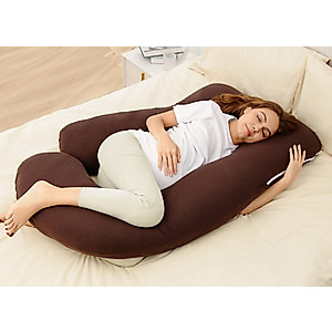 Momcozy Pregnancy Pillows for Sleeping, U Shaped Full Body Maternity Pillow for Side Sleeping - Support for Back, Legs, Belly, Hips, 57 Inch, Brown