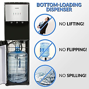 Igloo IWCBL353CRHBKS Stainless Steel Hot, Cold & Room Water Cooler Dispenser, Holds 3 & 5 Gallon Bottles, 3 Temperature Spouts, No Lift Bottom Loading, Child Safety Lock, Black/Stainless