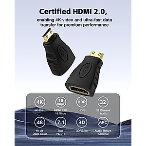 VCE Mini HDMI to HDMI Adapter, 4K HDMI Female to Mini HDMI Male Adapter, Gold Plated Connector Compatible with Raspberry Pi, Camera, Camcorder, DSLR, Tablet, Video Card