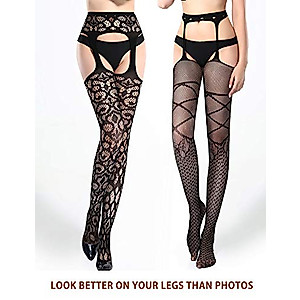 VERO MONTE 3 Styles Thigh High Stockings Fishnet Pantyhose for Women Garter Belt