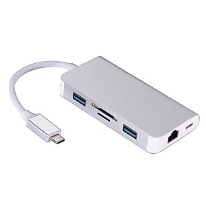 USB Hub Portable USB Hub 6 in 1 Type C USB 3.0 Hubs Type-C to 2xUSB3.0 RJ45 SD TF Card PD Charging Port Adapter Cable Converter for Laptop MacBook(Silver) (Color : Silver)