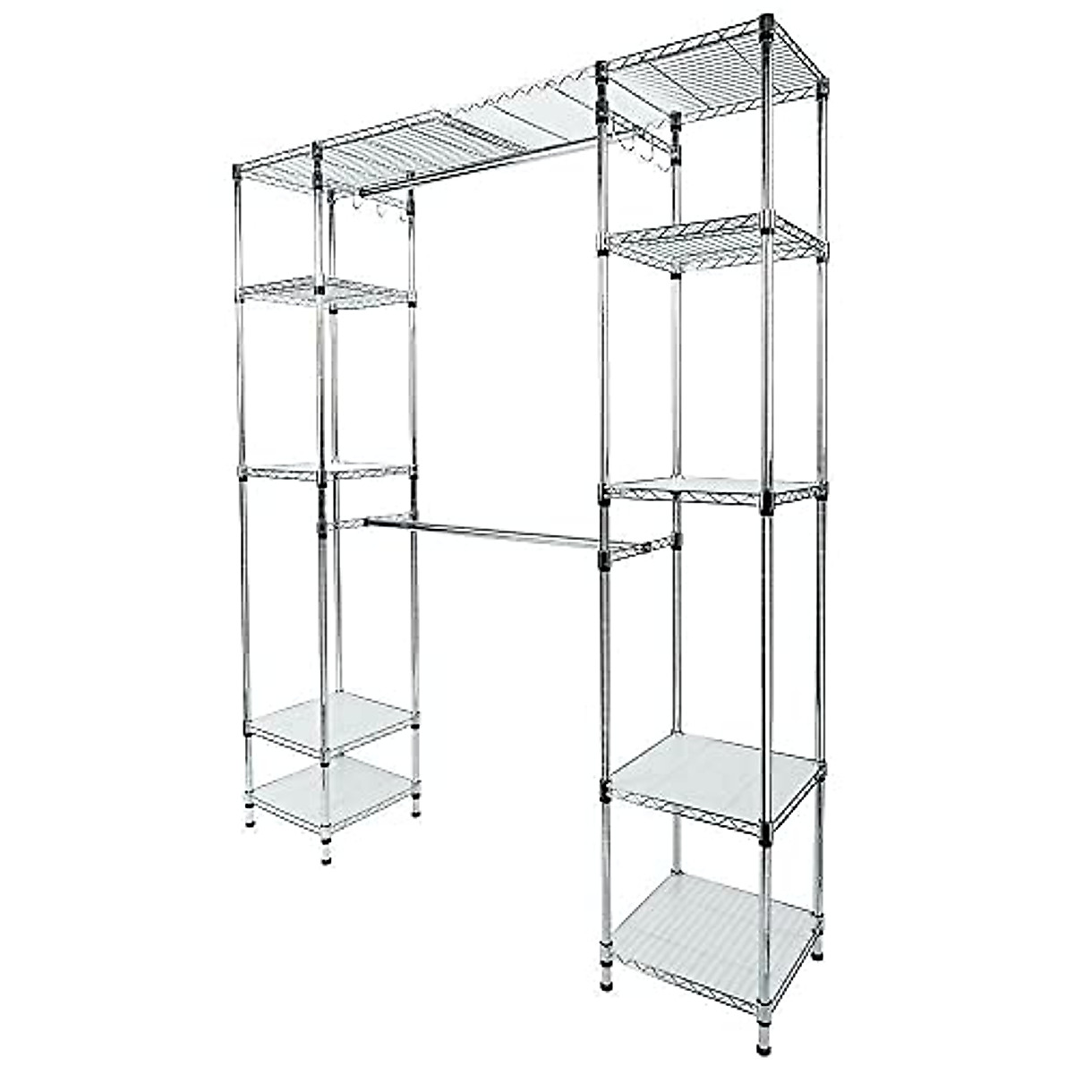 Custom Closet Organizer Shelves System Kit Expandable Clothes Storage Metal Rack,Classics Closet Garment Organizer with Metal Hanging Rod Wardrobe Storage System w/Steel Shelves