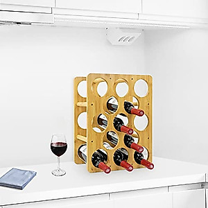 Diosbles Bamboo Countertop Wine Rack, Luxurious Wine Holder, Wine Bottles Organizer Stand, Water Bottle Organizer, Holds 13 Bottles