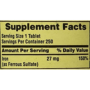 Spring Valley - Iron 27 mg, 250 Tablets