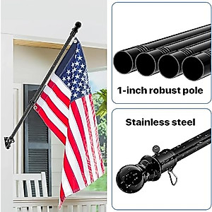 Flag Poles for Outside House, 5FT Flagpole Kit for American Flag - Professional Metal Flag Poles for Garden Yard - Residential or Commercial Flag Pole with Two-Position Bracket Holders Black