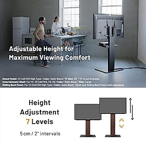 WALL V2 Caster High Type, Japanese Rolling Portable Free-Standing 32-60 Inch Universal TV Stand with Concealed Wheels - Satin Black