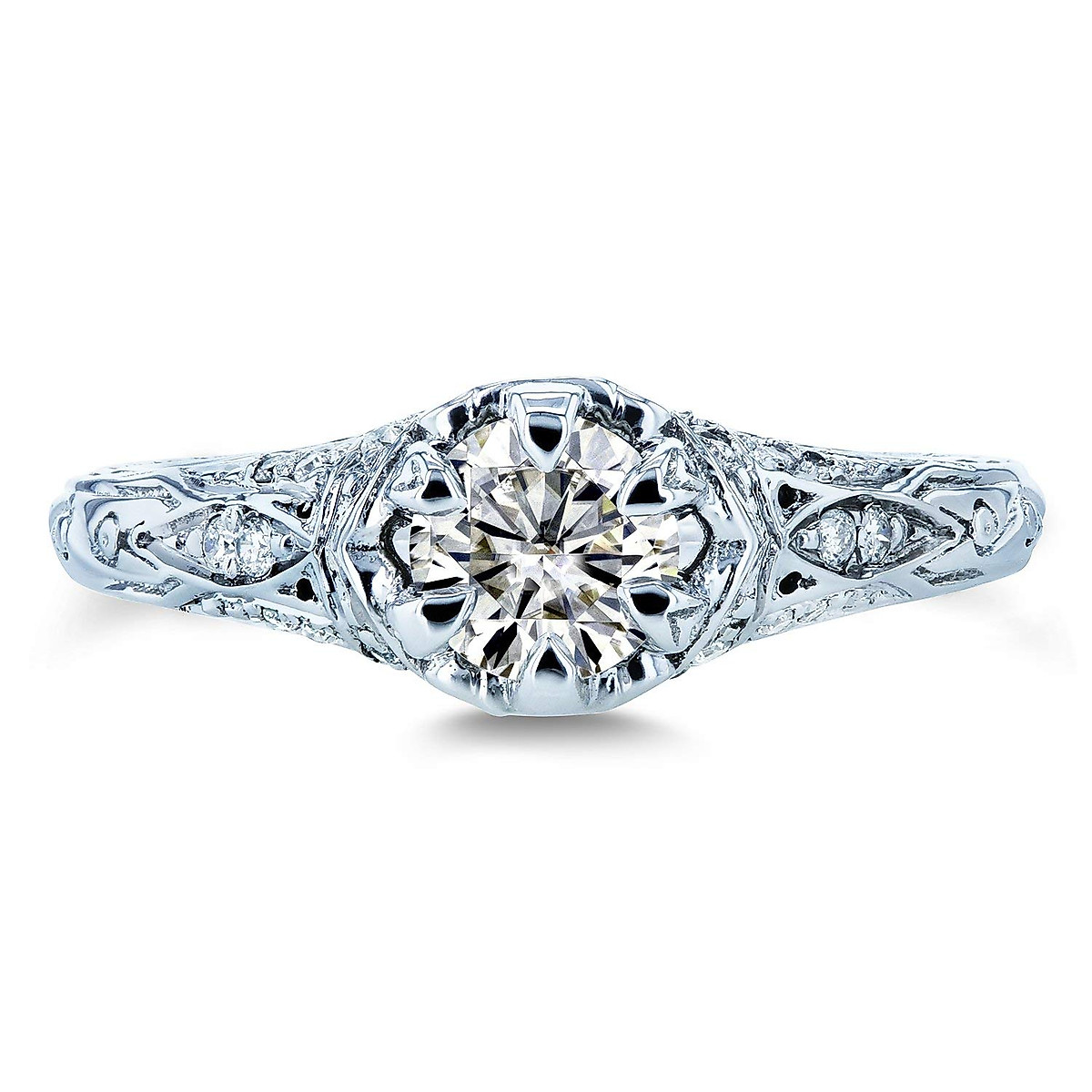 Kobelli Moissanite (G-H) 6-Prong Antique Style Engagement Ring 5/8 CTW 14k White Gold, 7.5