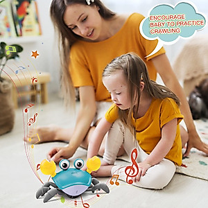 DASDSA Crawling Sensory Tummy time Toys for 1 Year Old boy Girl,Walking Crab Baby Toys Moving Dancing with Music and Light,Avoid Obstacles, Interactive Development