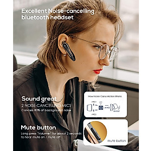 ZOUKAI Bluetooth Headset, Noise Cancelling with 2 Microphones, 30 Hours Talk Time, Announce Caller ID, Hands Free Bluetooth Wireless Earpiece for Cell Phones/Laptop/PC