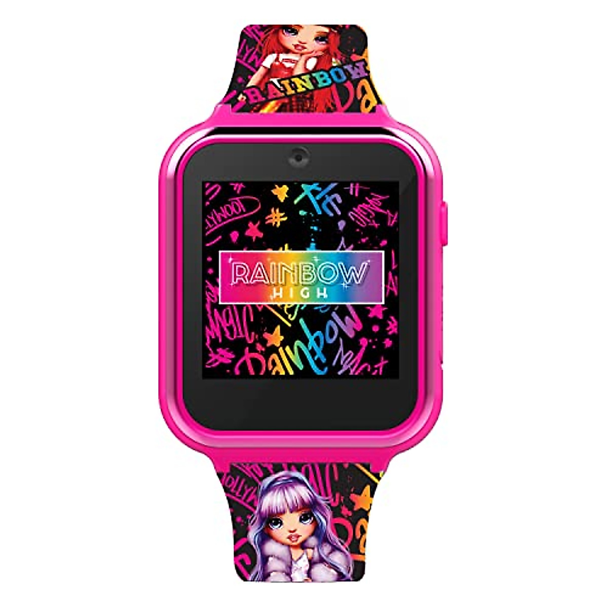 Accutime Kids Rainbow High Educational Learning Touchscreen Pink Smart Watch Toy with Multicolor Strap for Girls, Boys, Toddlers - Selfie Cam, Games, Alarm, Calculator, Pedometer (Model: RNB4017AZ)