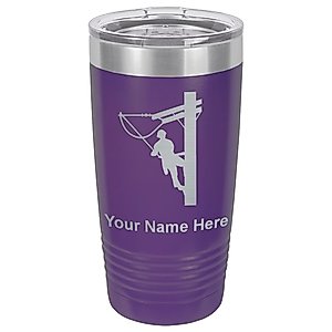 LaserGram 20oz Vacuum Insulated Tumbler Mug, Lineman, Personalized Engraving Included (Dark Purple)