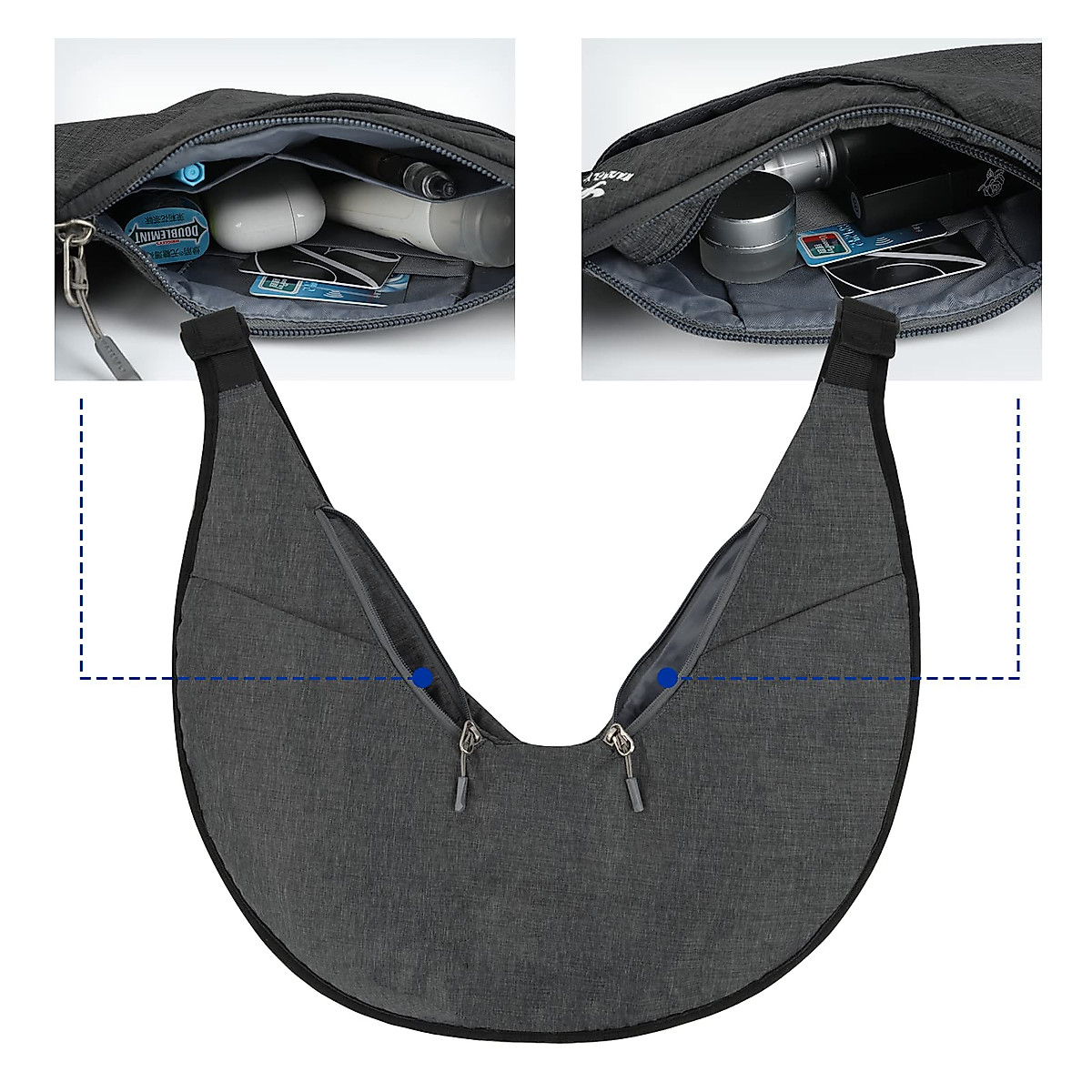 WATERFLY Packable Sling Bag for Women Travel Crossbody Bag Shoulder Purse Anti-Theft Zipper