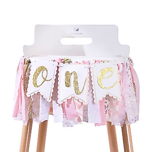 One High Chair Birthday Banner - One High Chair Banner Girl，highchair Banner First Birthday Girl，first High Chair Banner，pink and White Party Decoration Photo Props Cake Smash
