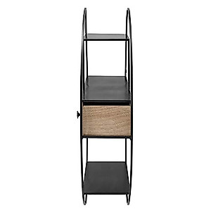 Riverbay Furniture Round Metal and Wood Wall Shelf in Black and Brown