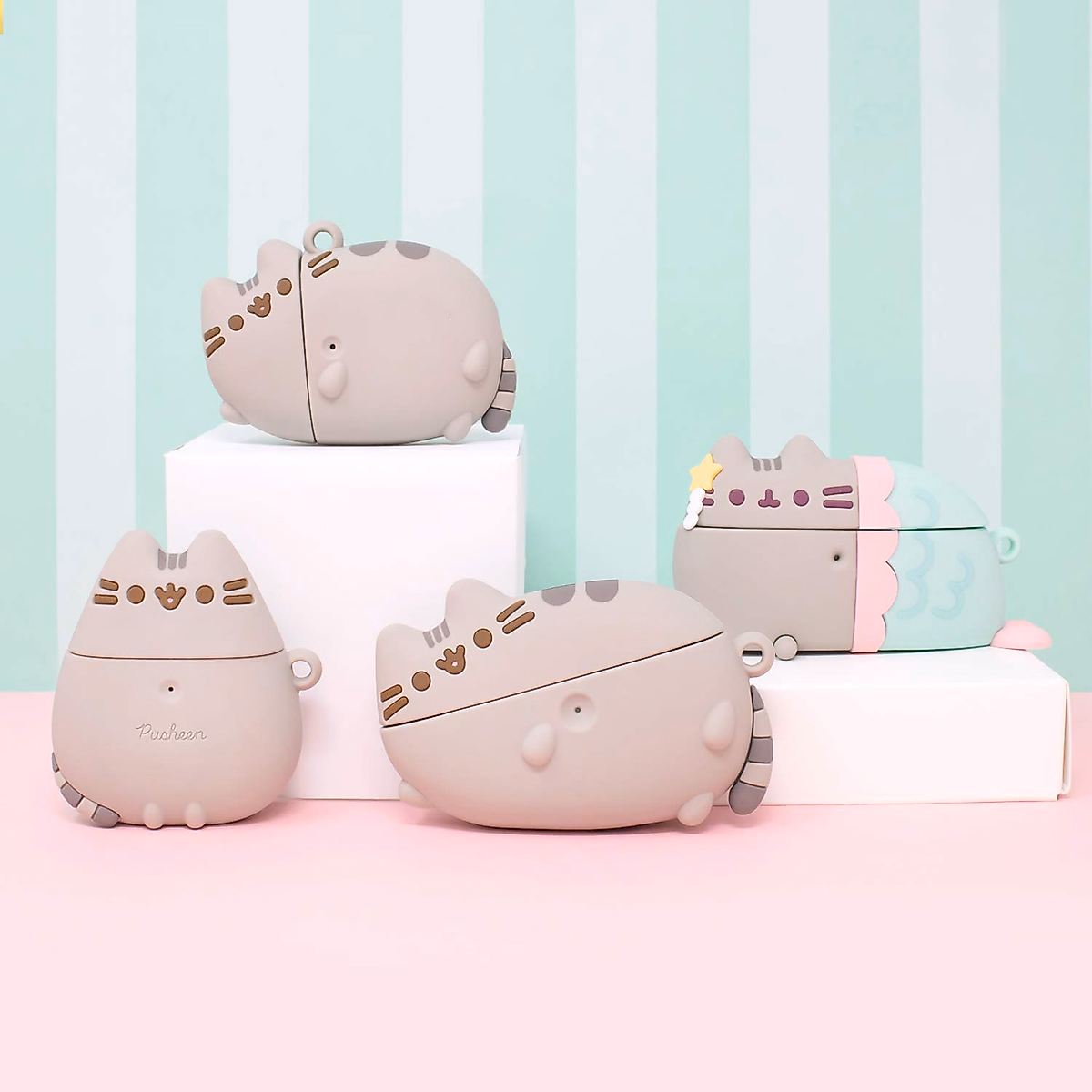 iFace x Pusheen Cute AirPods Pro Case - Pusheen The Cat Silicone Protective Cover [Carabiner Clip Included] [Wireless Charging Compatible] - Laying Down