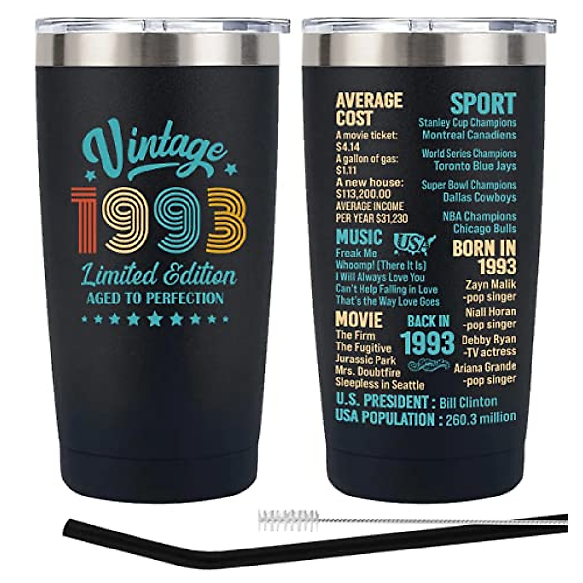 Henghere 30th Birthday Gifts for Men women, 30 Year Old Birthday Gift, Thirty Birthday Present, Happy Birthday Tumbler Cup Gifts（Black）