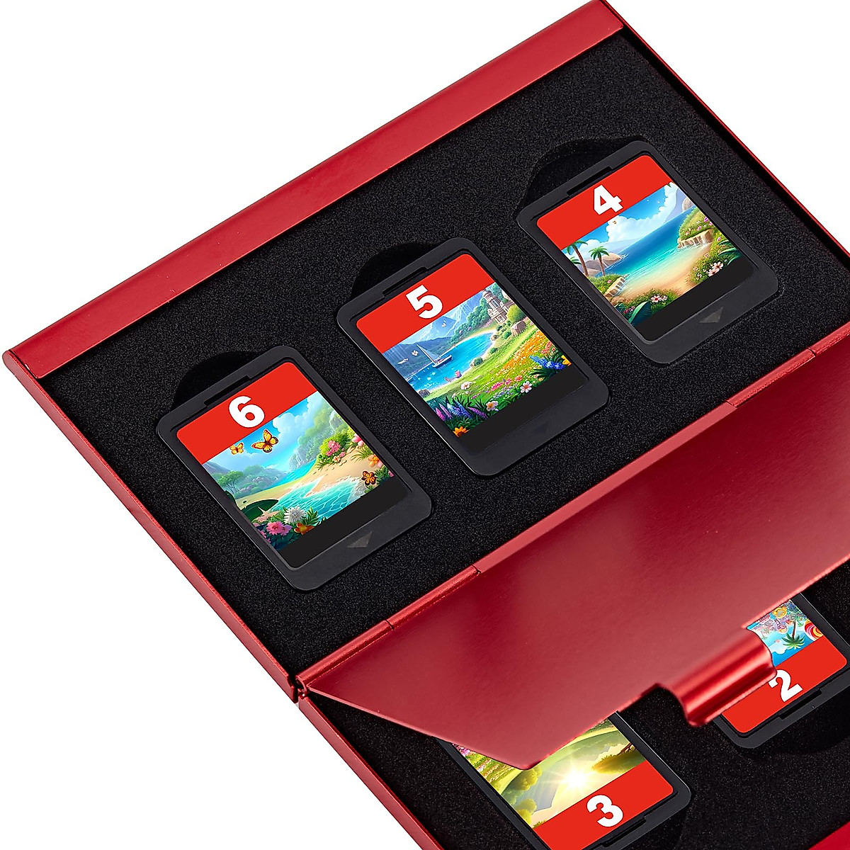 FUNLAB Switch Game Case Compatible with Nintendo Switch(OLED/Lite) Games Holder,Metal Switch Game Card Case with 6 game storage – Red