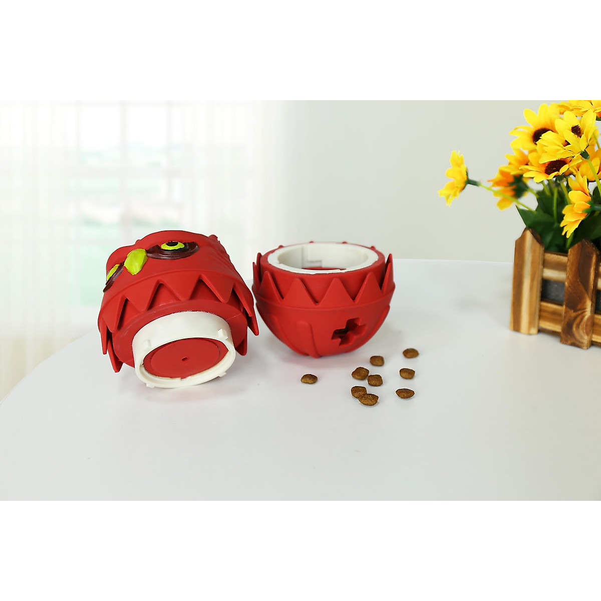 WapaW Owl Squeaky Dog Toy - Natural Rubber Treat Dispensing Dog Toys for Small & Medium Dogs, Indestructible Dog Chew Toys for Aggressive Chewer, Tough Dog Toothbrush Toy (Red Owl)