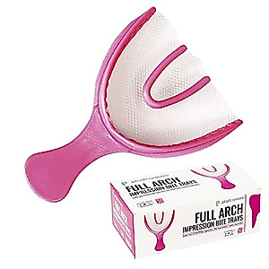 30 Full Arch Pink Disposable Dental Bite Registration Trays for Teeth Molds, 1 Box of 30 Bite Impression Trays