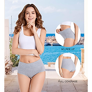 HAVVIS Women's Briefs Underwear Cotton High Waist Tummy Control Panties Rose Jacquard Ladies Panty Multipack (Briefs 03-5 Pack - 3black,2grey, Large)