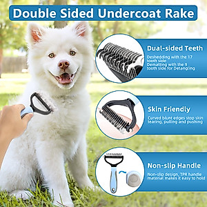 Lanswood Dog Brush Dog Grooming Kit 6PCS Dog Brush for Shedding-Dog Brushes for Grooming, Dematting Comb for Dogs, Cat & Dog Nail Clipper with Nail File, Flea Comb, Dog Bath Brush-Blue