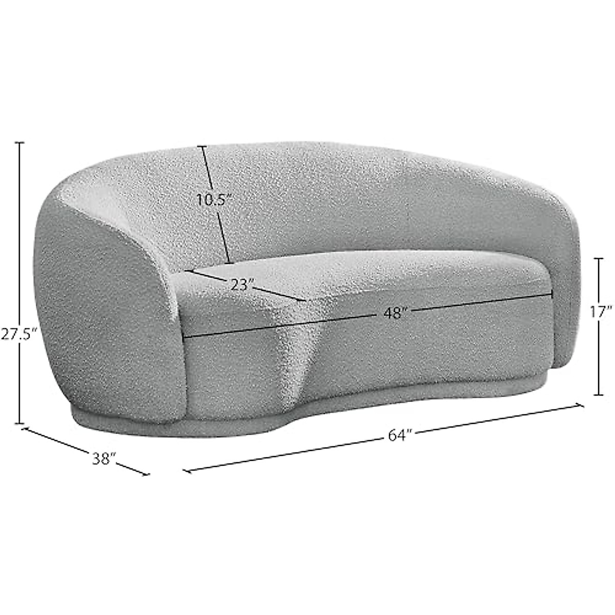 Meridian Furniture 693Grey-L Hyde Collection Modern | Contemporary Boucle Fabric Upholstered Loveseat, Grey, 64" W x 38" D x 27.5" H