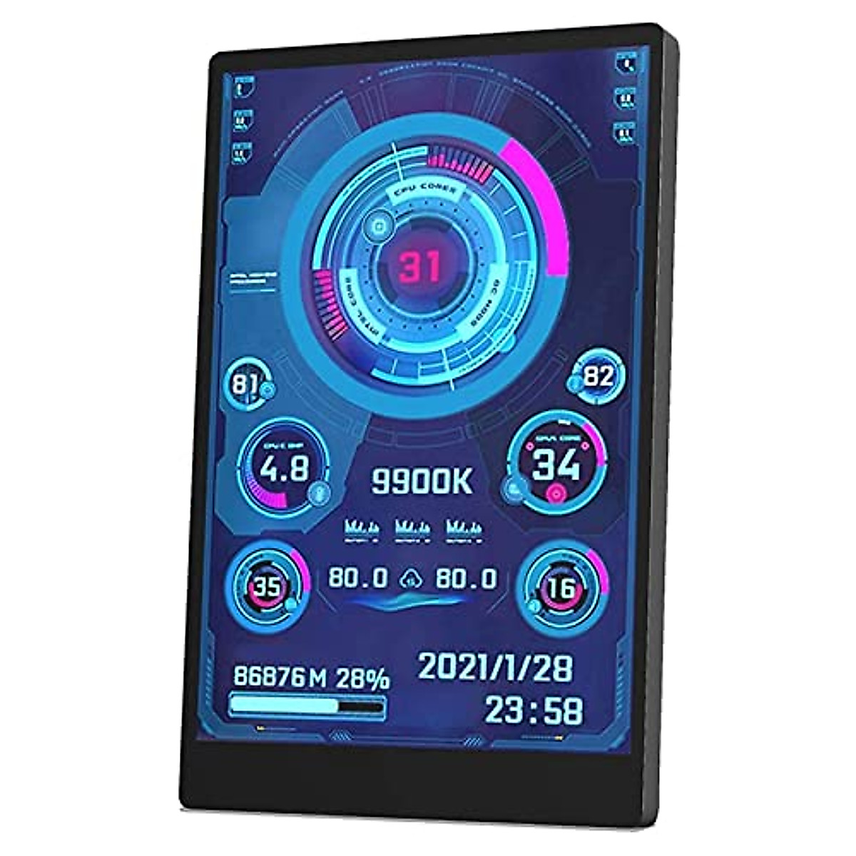 Jopwkuin Computer Temp Monitor, Theme Editor PC CPU Data Monitor 3.5 Inch for Desktop