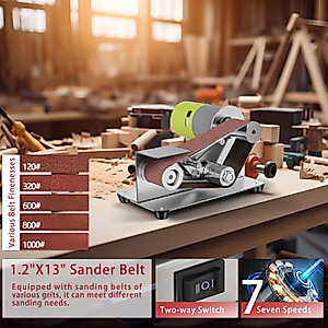 Mini Belt Sander, 7 Adjustable Speed Electric Knife Sharpener, 15 Degree Belt Grinder, Power Belt Sander for Metal Working and Woodworking