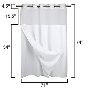 No Hooks Required Waffle Weave Shower Curtain with Snap in Liner - 71W x 74H,Hotel Grade,Spa Like Bath Curtain,White