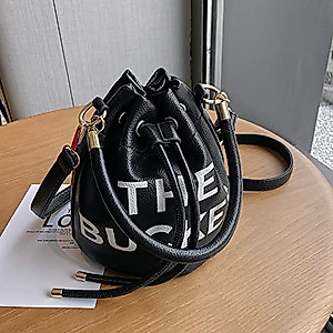 The Bucket Bag for Women, Small Leather Bucket Bag Purse, Crossbody/Handbag/Hobo Bag(7.9 * 7.9 * 8.3in) (Black)