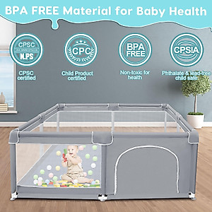 Fshibila Baby Playpen Baby Play Pen 50 x 50 inch, Baby Playard for Babies and Toddlers, Baby Fence Play Pens for Indoor & Outdoor, Sturdy Safety Play Yard with Soft Breathable Mesh, Anti-Fall, Grey