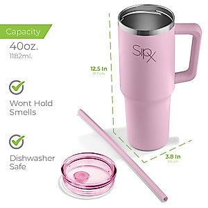 SIPX™ Insulated Tumbler With Lid And Straw, 40oz. Tumbler With Handle Keeps Cold 12 Hours, Water Bottle Thermos With Lid, BPA-Free Reusable Insulated Coffee Tumblers, Travel Mug Great For Beach Party