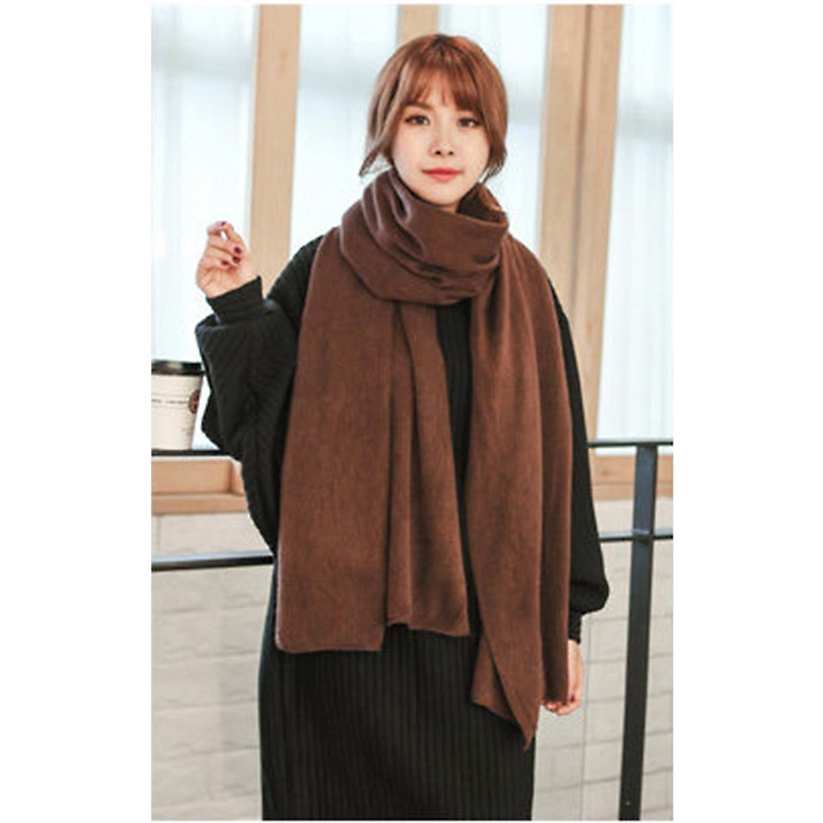 Wander Agio Womens Warm Long Shawl Winter Upset Large Scarf Pure Color Coffee