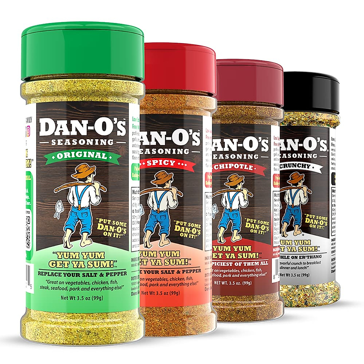 Dan-O's Seasoning Small 4 Bottle Combo | Original, Chipotle, Spicy, & Crunchy | 4 Pack (3.5 oz)