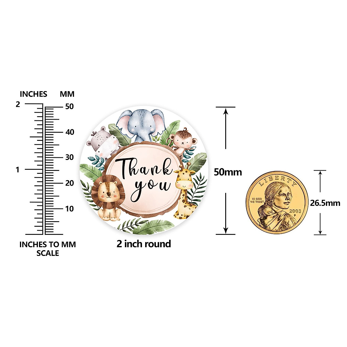 80 Wild Safari Thank You Stickers, Jungle Safari Baby Shower Favor Stickers, Wild Animals Birthday Party Favor Label Decorations (2 Inch)