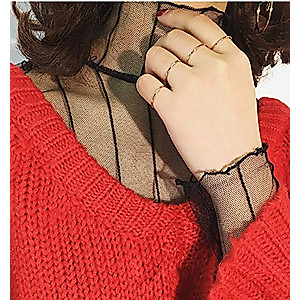 Rinspyre 8 Pieces Stainless Steel 1mm Women's Stacking Ring Set Plain Band Dainty Knuckle Midi Rings Comfort Fit Gold Tone