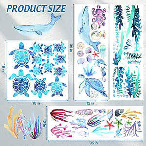 Marspark Under the Sea Wall Decals 3 Sheets Sea Turtle Wall Stickers Ocean Animal Wall Art Decals Underwater Ocean Grass Colorful Seaweed Decals Bubbles Vinyl Wall Sticker for Bedroom Living Room Home