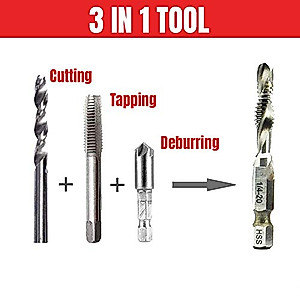 NORTOOLS Drill Tap HSS Combination Drill and Tap Set with 1/4 Inch Quick Change Adapter,6-32 to 1/4-20 Screw Tapping bit Tool